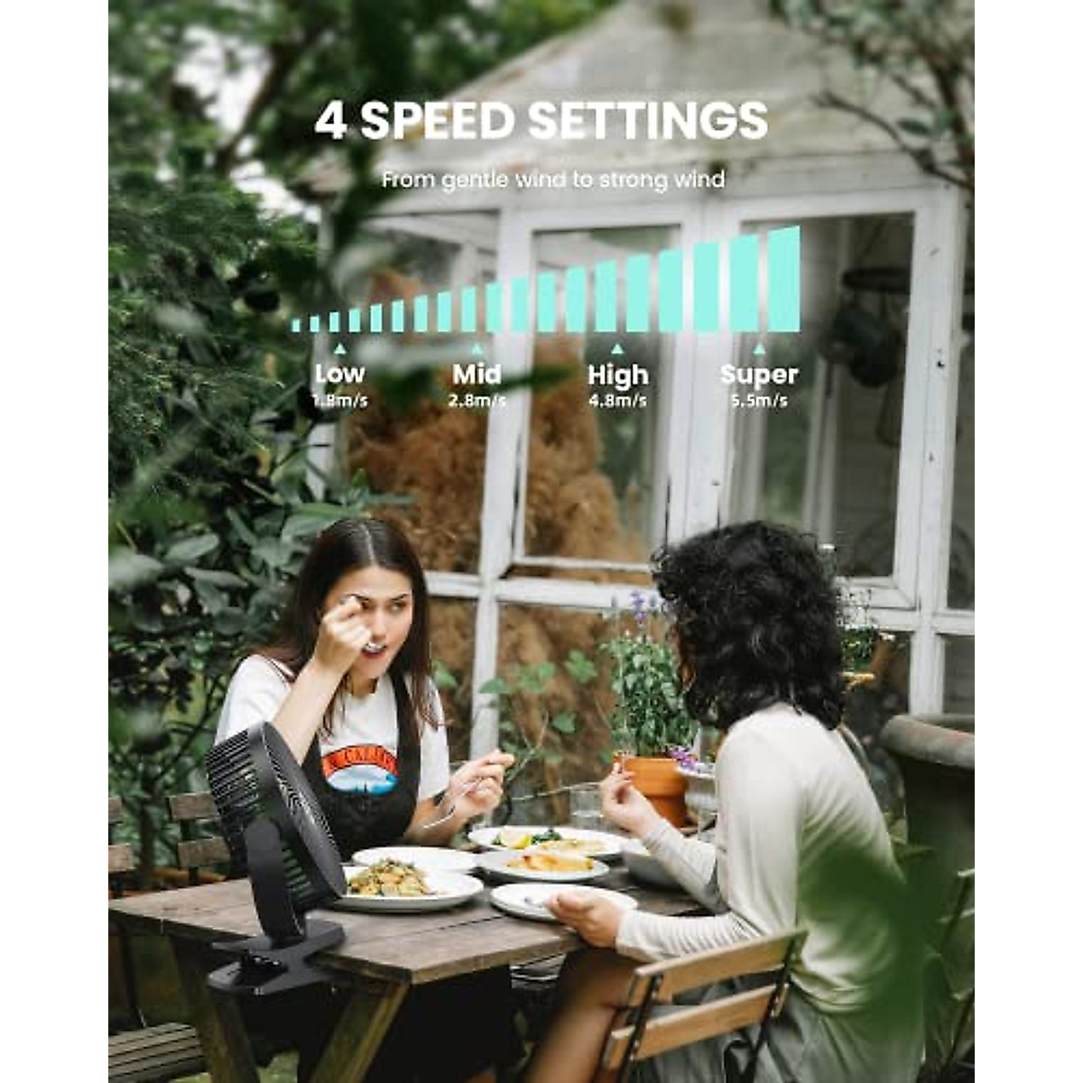 10000 mAh Battery Operated Clip on Fan with 4 Speeds,8 Inch, Max 38 Hrs, Rechargeable Stroller Golf Cart Fans,Quiet, Include Hook for Camping,Strong Wind, Personal Desk Fan, USB Powered,Black