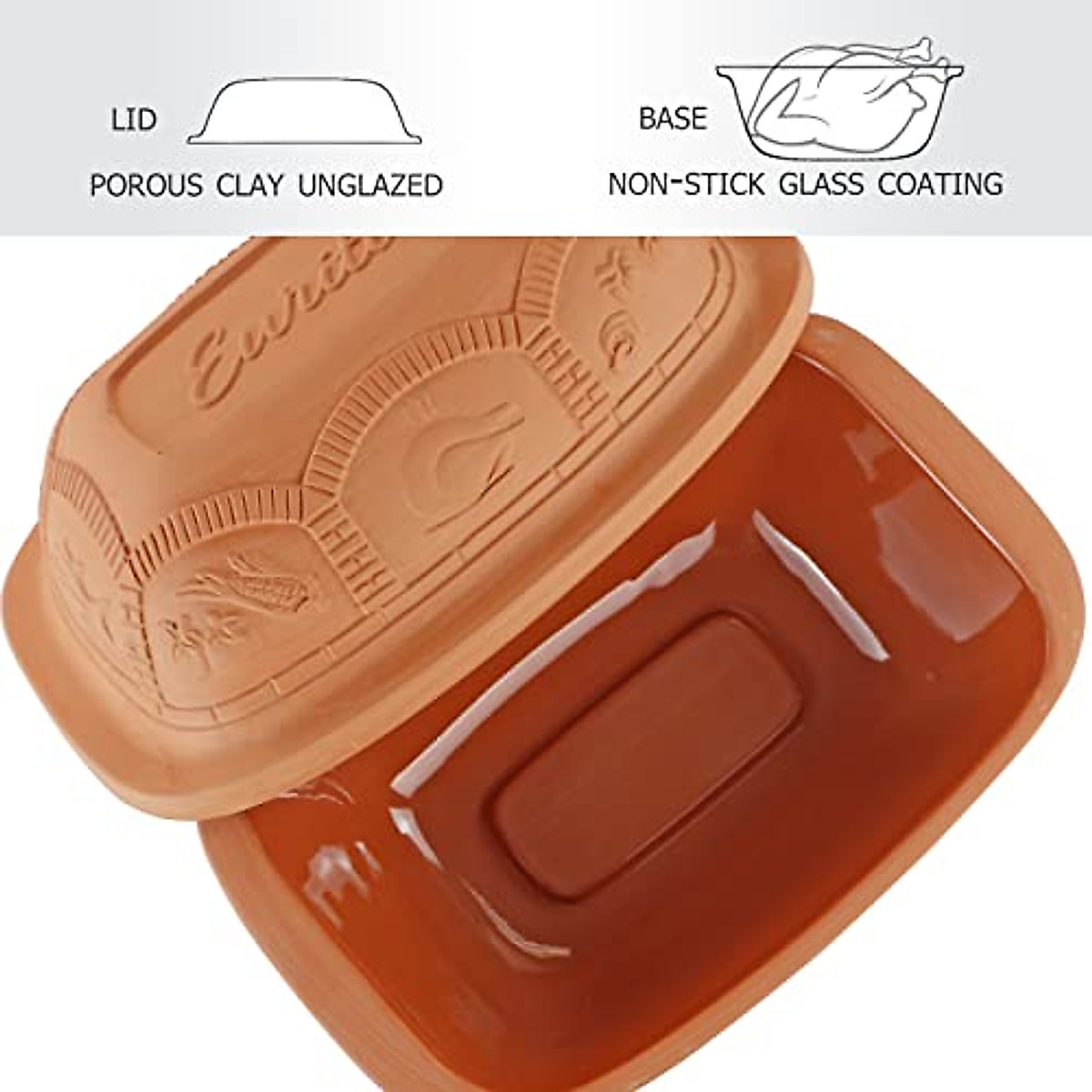 Eurita Clay Roaster, Non-Stick Dutch Oven, Healthy Clay Pot Cooking, With Free Recipe Guide, 1.5 Quarts