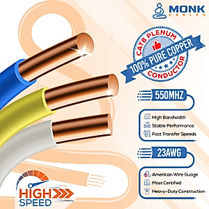 MONK CABLES | CAT6 Plenum Cable 1000ft | 100% Pure Copper | UTP, 23AWG, 550MHz | DSX-8000 Certified | Most Certified Cable of The Whole Market (Blue)