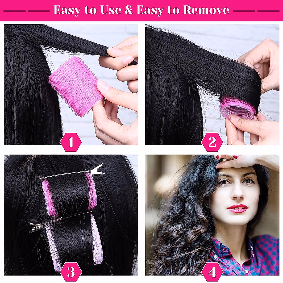 Hair Curlers Rollers, Cludoo 36Pcs Jumbo Big Hair Roller Sets with Stainless Steel Duckbill Clip, 2 Size Self Grip Hair Curlers Rollers for Long Medium Short Thick Fine Thin Hair Bangs Volume