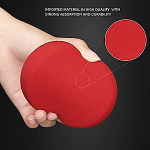 SPTA Foam Applicator Pads, 4 Inch Round Shape Side Pressing Hand Polishing Red Sponge Pads Kit Detailing Buffing Pads for Waxing Polishing Paint Ceramic Glass Cleaning, Pack of 10 -HPWR10
