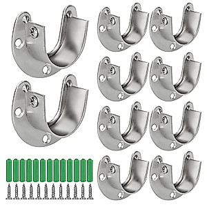 CYEAH 10 Pack Stainless Steel Closet Rod Bracket, 1-1/4" Diameter Closet Rod Holder, Heavy Duty Closet Rod Support Brackets, U Shaped Flange Rod Holder for Pipe, Closet, Shower Curtain Rod