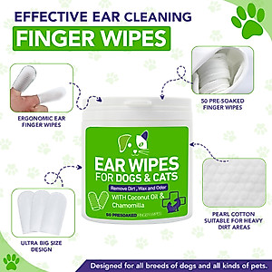 Bulldog Wrinkle Wipes, Cleaning & Soothing + Dog Ear Finger Wipes, Remove Debris, Wax and Odor