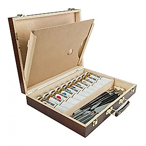 Creative Mark Capri 2 Deluxe Wood Artist Paint Box - Storage for Art Supplies, Paints, Mediums, Brushes, Compartment Storage, Lightweight, Travel - [Oil-Stained – Dark Walnut Finish]