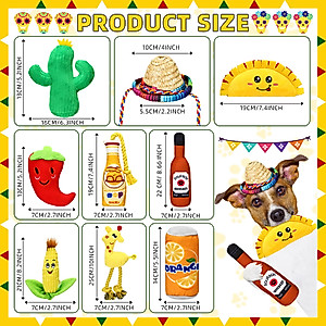 Glimin 9 Pcs Mexican Squeak Plush Toys 8 Stuffed Chew Toys 1 Dog Sombrero Hat Funny Stuffed Chew Toys Interactive Funny Dog Toys with Squeaker for Small and Medium Dog Mexican Party Decoration
