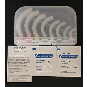 Multi-Color Disposable Oral Airway Tube for First Aid,Airway Kits 8 Pieces with Plastic Case with 2Pcs Sterile Gauze Swabs