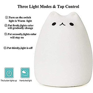 SunPlusPower Cute Kitty Night Light, Cat Night Lamp Animal Silicone Lamps with Touch Sensor -Portable Color Changing Glow Soft Cute Christmas Kitty Silicone Nightlights for Women Teen Girls Baby