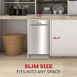 Honeywell 18 Inch Dishwasher with 8 Place settings, 6 Washing Programs, Stainless Steel Tub, UL/Energy Star- Stainless Steel