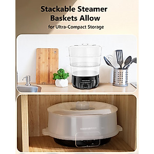 13.7QT Electric Food Steamer for Cooking, 3 Tiers Vegetable Steamer, 800W Fast Simultaneous Cooking, 60-Minute Timer, Veggies Steamer, Ideal for Fish Seafood Rice, BPA-Free Baskets(Black)