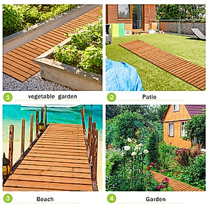 Tatuo 1 Pack 8 FT Wooden Garden Pathway Roll Out Straight Walkway Outdoor Path Wood Flooring Boardwalk Pavers for Garden Backyard Patio Beach Outdoor Wedding Party, 8' L x 17" W