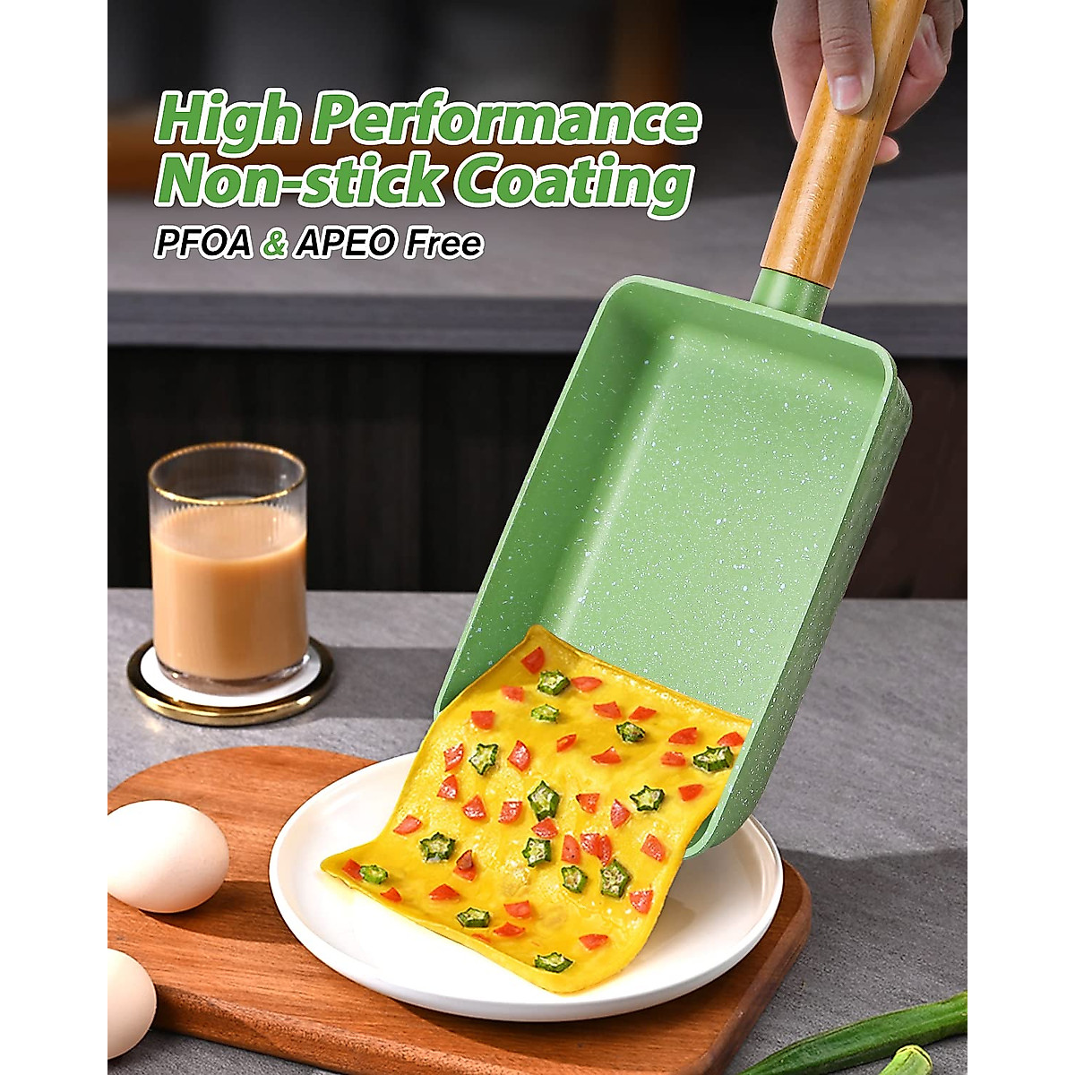 BUNDLEPRO Japanese Omelette Pan, Non Stick Tamagoyaki Eggs Frying Pan, Square Granite Cookware set, Small Induction Skillet with Silicone Spatulas for Breakfast(7.1inch)