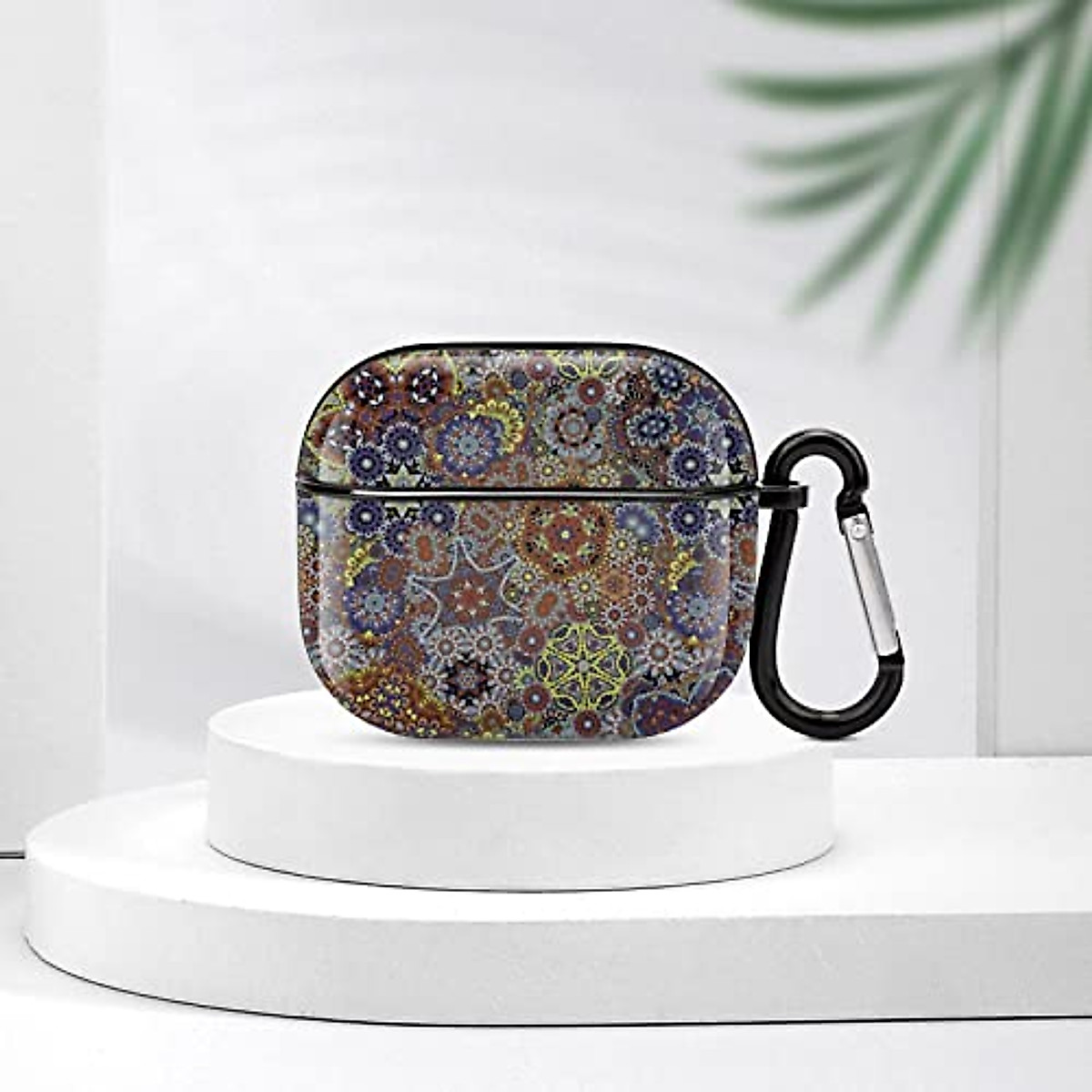 Vintage Psychedelic Paisley Motif Printed Bluetooth Earbuds Case Cover Compatible for Airpods 3 Protective Storage Box with Keychain