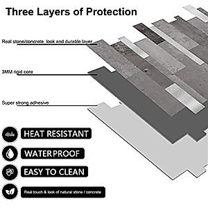 COLAMO Luxury 10 Sheet Peel and Stick Cement Gray Silver Aluminum Metal Mix Tile, Adhesive Faux Stone Tile for RV,Kitchen Sink Backsplash,Bathroom,Accent Wall, Self Stick On Wall Tile (Concrete Look)