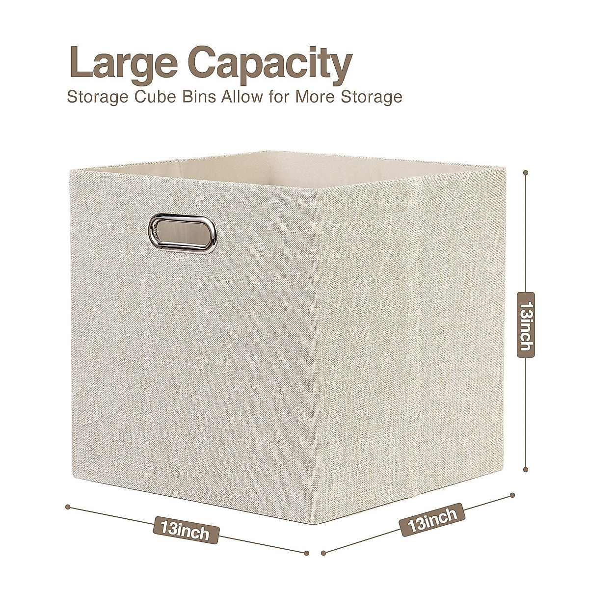 Jermichoc Cube Storage Bins 13x13 Inch 4 Pack Foldable Linen Fabric Storage Organizer Basket with Dual Metal Handles for Clothes Toys Organizing (Black)