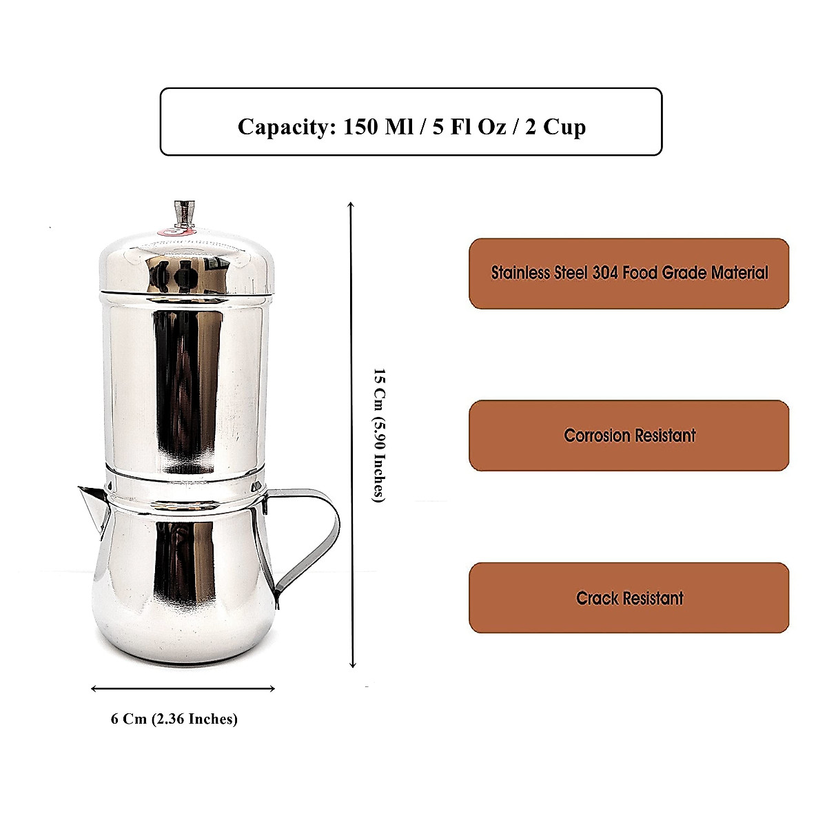 KERAM Coffee filter-drip coffee maker 2-3 cup/coffee bar accessories-stainless steel coffee filters-dripper camping-hiking reusable slow metal south indian pour over dripper