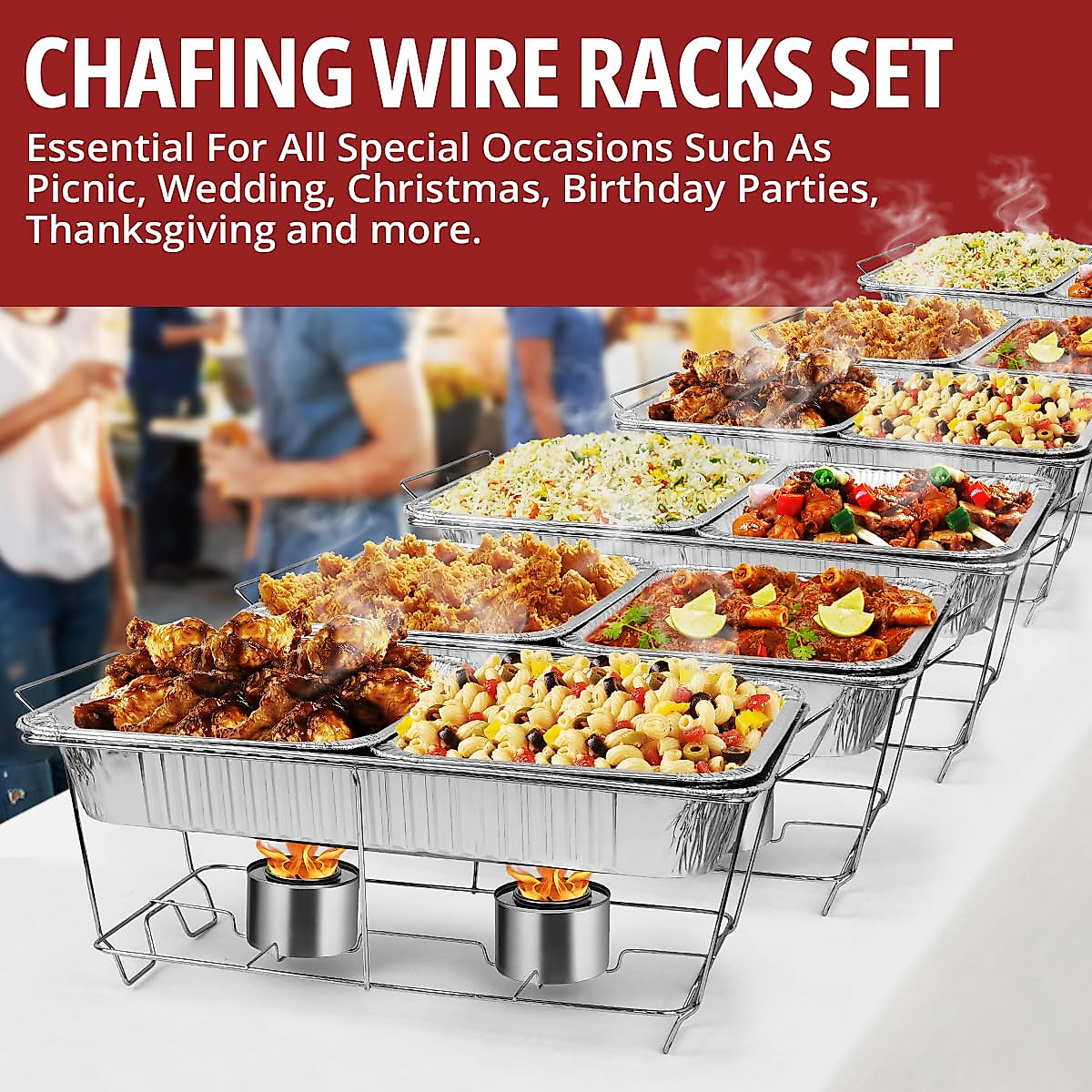 6 Pack Chafing Wire Rack Buffet Stand Chrome Frame for Events, Parties, Wedding, & Birthday Party Catering, Full Size Chafing Stand for Dish Serving Trays, Food Warmer Catering Supplies