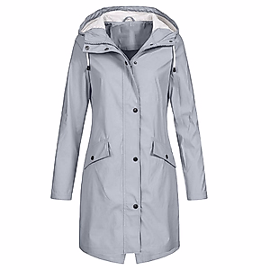 Aniywn Rain Jacket Women Lightweight Raincoat Waterproof Windbreaker Zipper Button Climbing Outdoor Hooded Trench Coats