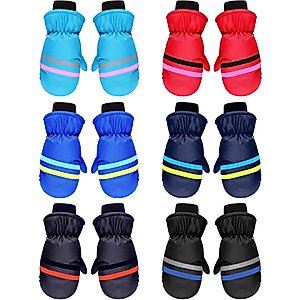 SATINIOR 6 Pairs Kids Winter Snow Mittens Waterproof Warm Ski Gloves Unisex Gloves for Cold Weather Children (for 6-12 Years)