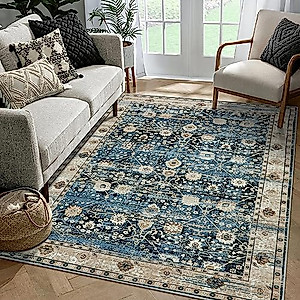 Nailttos Boho 5x7 Area Rugs, Washable Non-Slip Distressed Oriental Living Room Rug, Low-Pile Dining Room Rug Farmhouse Carpet for Bedroom Dorm Office Home Decor
