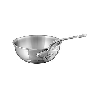 Mauviel M'Cook 5-Ply Polished Stainless Steel Splayed Curved Saute Pan With Cast Stainless Steel Handle, 3.4-qt, Made In France