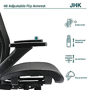 Ergonomic Office Chair, High Back Mesh Office Chair with 4D Adjustable Flip-Up Armrest, Swivel Rolling Computer Desk Chair with Lumbar Support and Adjustable Headrest, Tilt Function, Black
