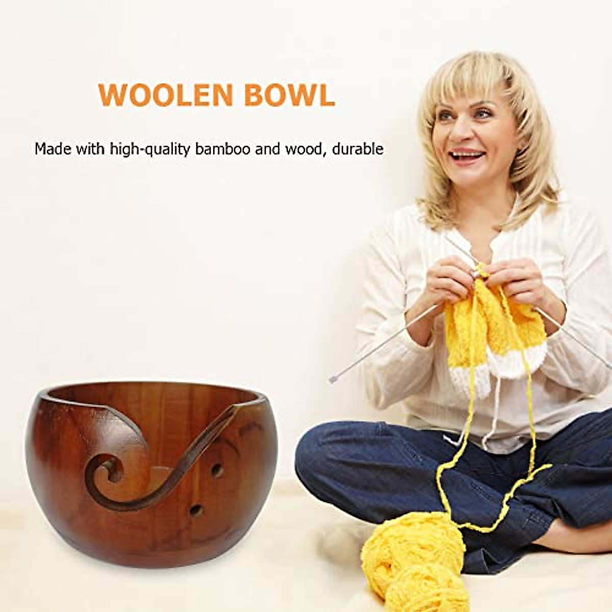 Natural Wooden Yarn Storage Bowl Organizer Knitted Crocheted Sewing Holders