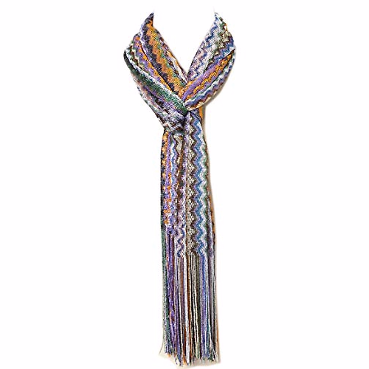 Tan's Women Skinny Lightweight Zig Zag Water Wave Chevron Scarf with Fringes