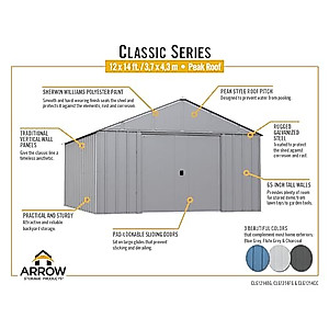 Arrow Classic Metal Shed, 12 x 14, Flute Grey