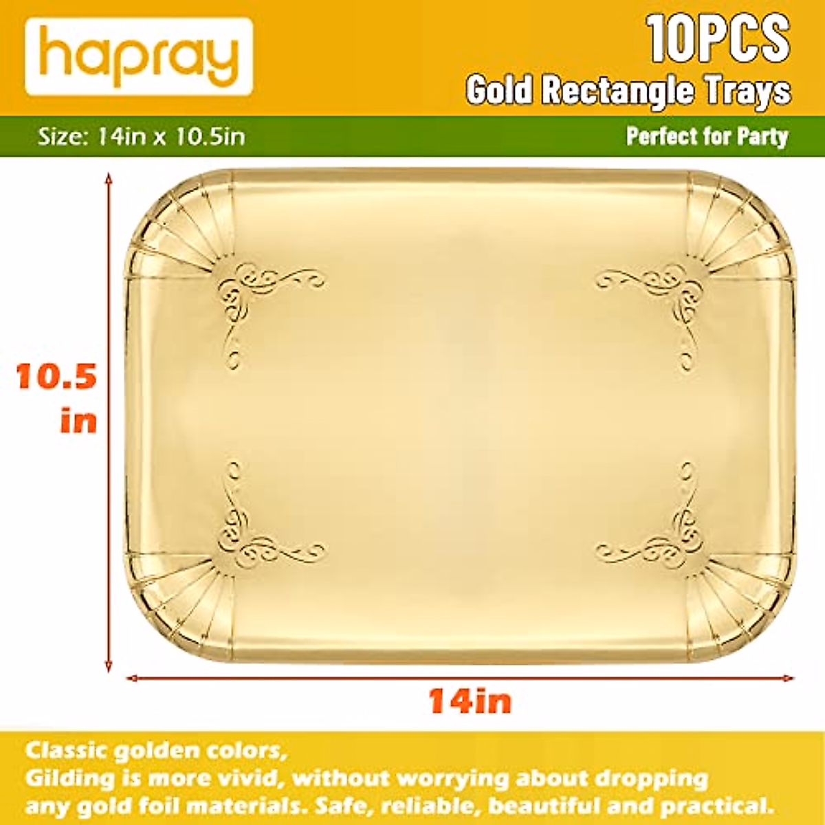 10PCS Gold Rectangle Trays, Heavy Duty Disposable Paper Cardboard for Platters, for Elegant Dessert Table Serving Parties, Cupcake Display, Birthday Party, Dessert, Weddings