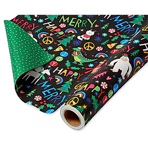 American Greetings Christmas Reversible Jumbo Wrapping Paper For Kids, Assorted Characters & Designs (1 Roll, 175 sq. ft)