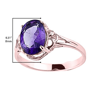 10k Rose Gold February Birthstone Genuine Oval Amethyst Gemstone Solitaire Ring - Size 7