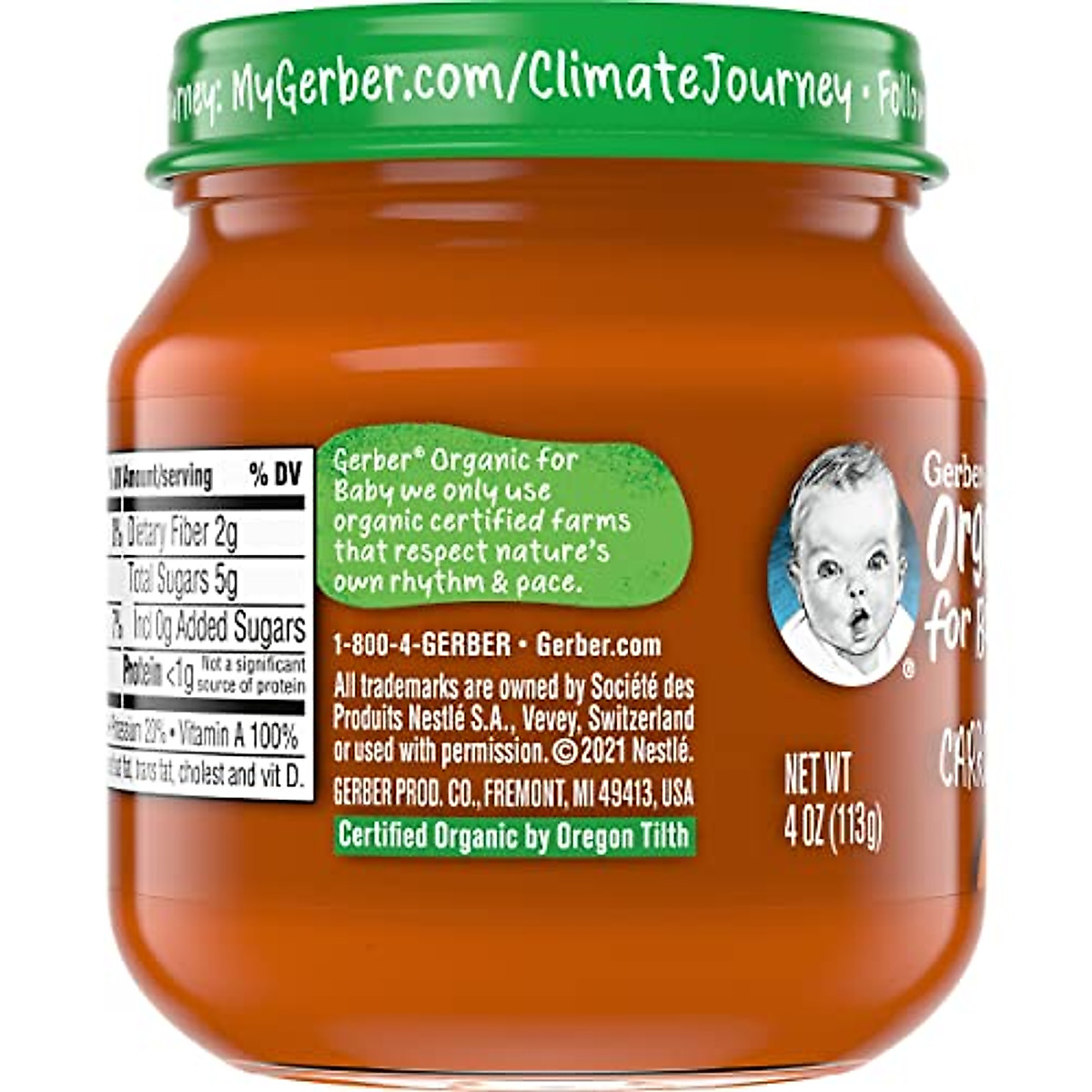 Gerber Organic for Baby 1st Foods Baby Food Jar, Carrot, USDA Organic & Non-GMO Pureed Baby Food for Supported Sitters, 4-Ounce Glass Jars (Pack of 6)