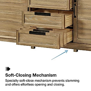 OVE Decors Edenderry 72" Double Undermount Sink Bathroom Vanity with Cultured Marble Countertop and Barn Doors, Pre-Assembled | Backsplash Included | 03 Drawers and Power Bar, 72 inches, Rustic Almond