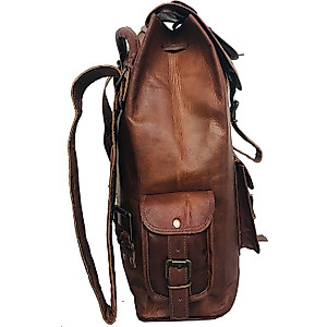 HLC 20" Genuine Leather Retro Rucksack Backpack College Bag,School Picnic Bag Travel
