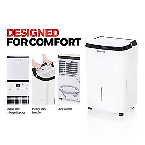 Honeywell 50 Pint Dehumidifier for Apartment and Basement, 115V, Dehumidifiers for Home and Rooms up to 3500 Sq. Ft. with Energy Star Rating, Mirage Display, Washable Filter, and Change Filter Alert