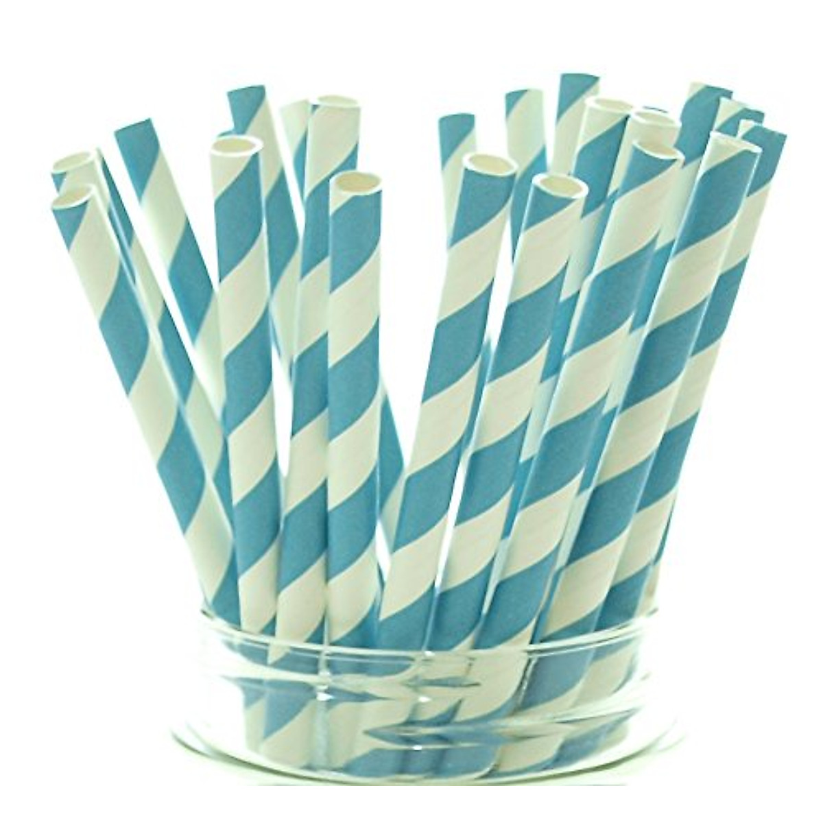 Aqua Blue Striped Drinking Straws - 25 Pack - Vintage Bulk Paper Straws, Aqua Blue Stripe Party Straws