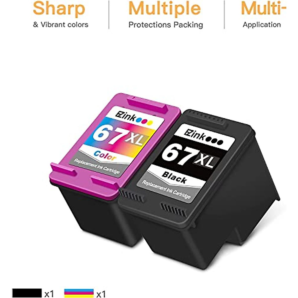E-Z Ink (TM Ink Cartridge Replacement for HP 67XL 67 XL 67 for DeskJet 2755e 4155e Envy Pro 6455 6458 6475 Envy 6455e 6055 6055e 6075 DeskJet Plus 4132 4155 (1 Black,1 Tri-Color 2 Pack