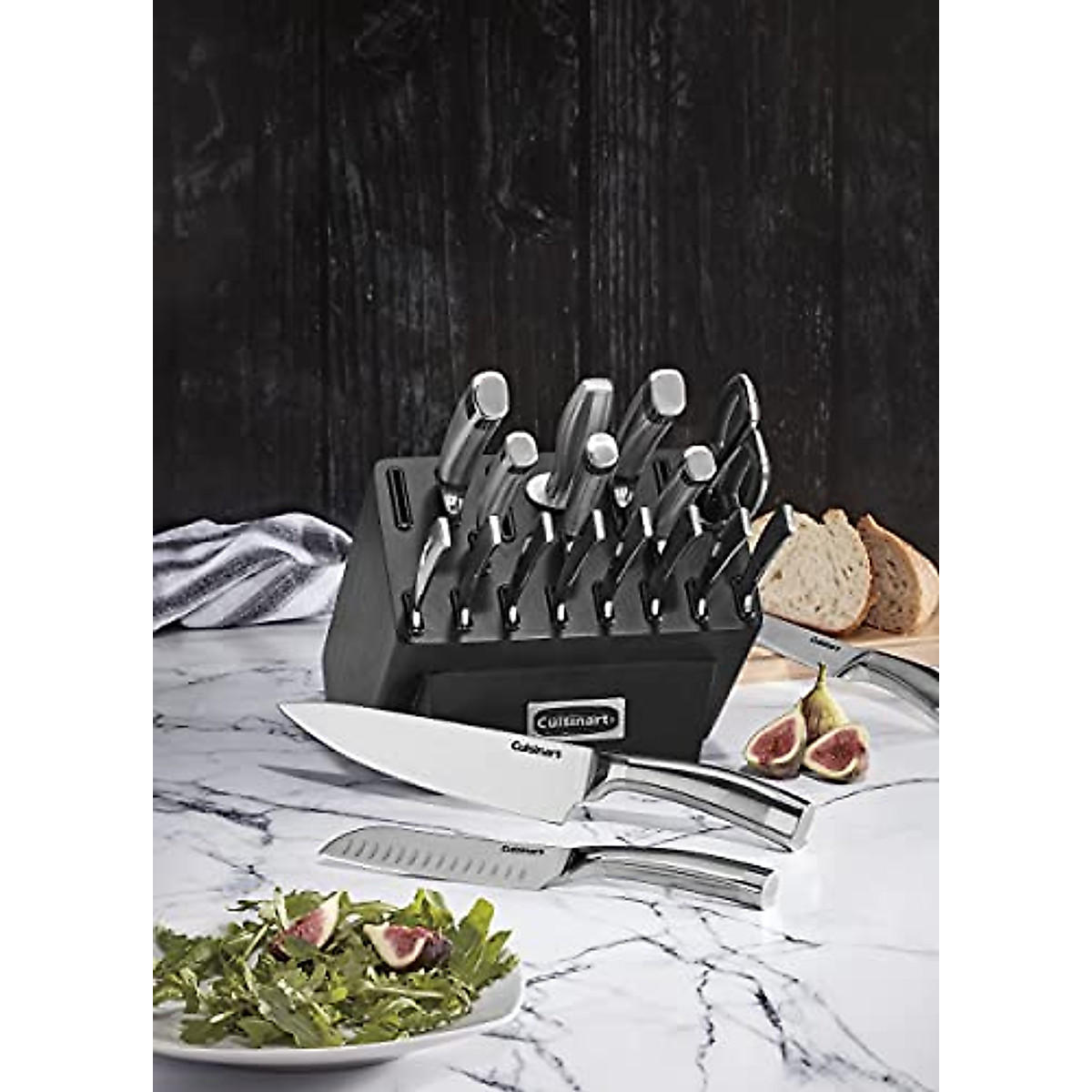 Cuisinart C77SS-19P Normandy 19 Piece Cutlery Block Set, Stainless Steel Ashwood Black