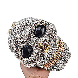 DJBM Halloween 3D Skull Clutch Purse Evening Bag Rhinestone Bag Crystal Metal Clutch for Women Evening Cocktail Party, Silver