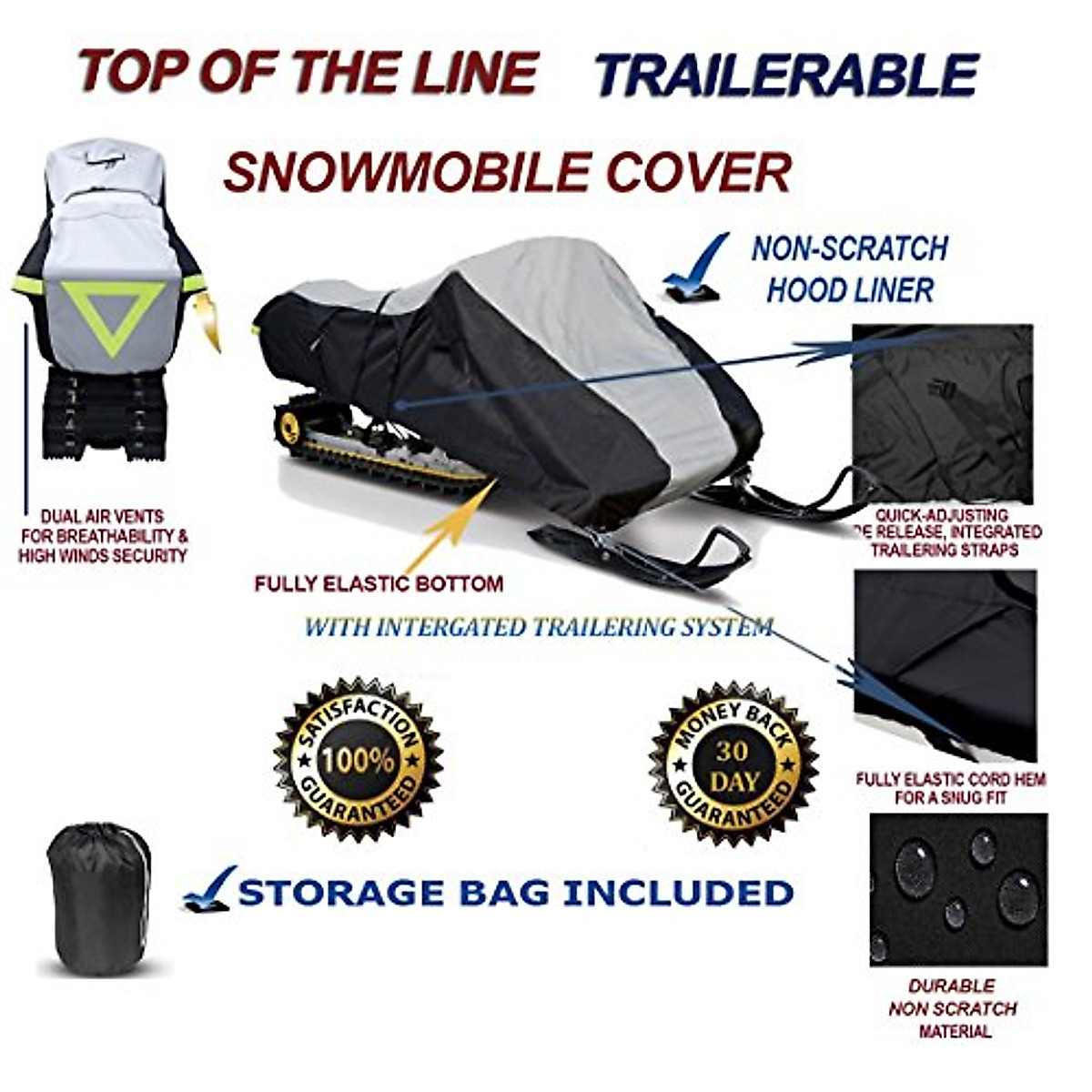 600D Snowmobile Travel and Storage Cover Compatible for 2007-2008 Model Year Polaris 550 LX Sleds. Slush and Mud Protection