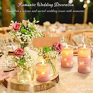 Da by Flameless Candles with String Lights，Battery Operated Candles,LED Flickering Candles with Remote Control and Timer, Real Wax, 3 Pack-Pink