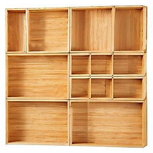 Fabsome Drawer Organizer, Set of 9 Bamboo Wood Kitchen Makeup Desk Junk Tea Drawer Storage Boxes Bins for Cutlery Silverware Utensils Flatware, Small Wooden Container Tray for Bathroom, Office