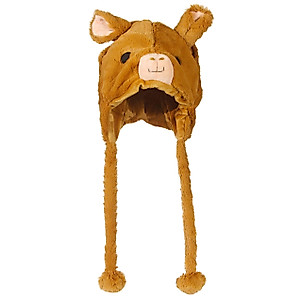 Timiot Cute Plush Animal Character Winter Hat Fun Ski Cap with Detailed Animal Face Long Ear Straps with Pom Pom Ends (Monkey)