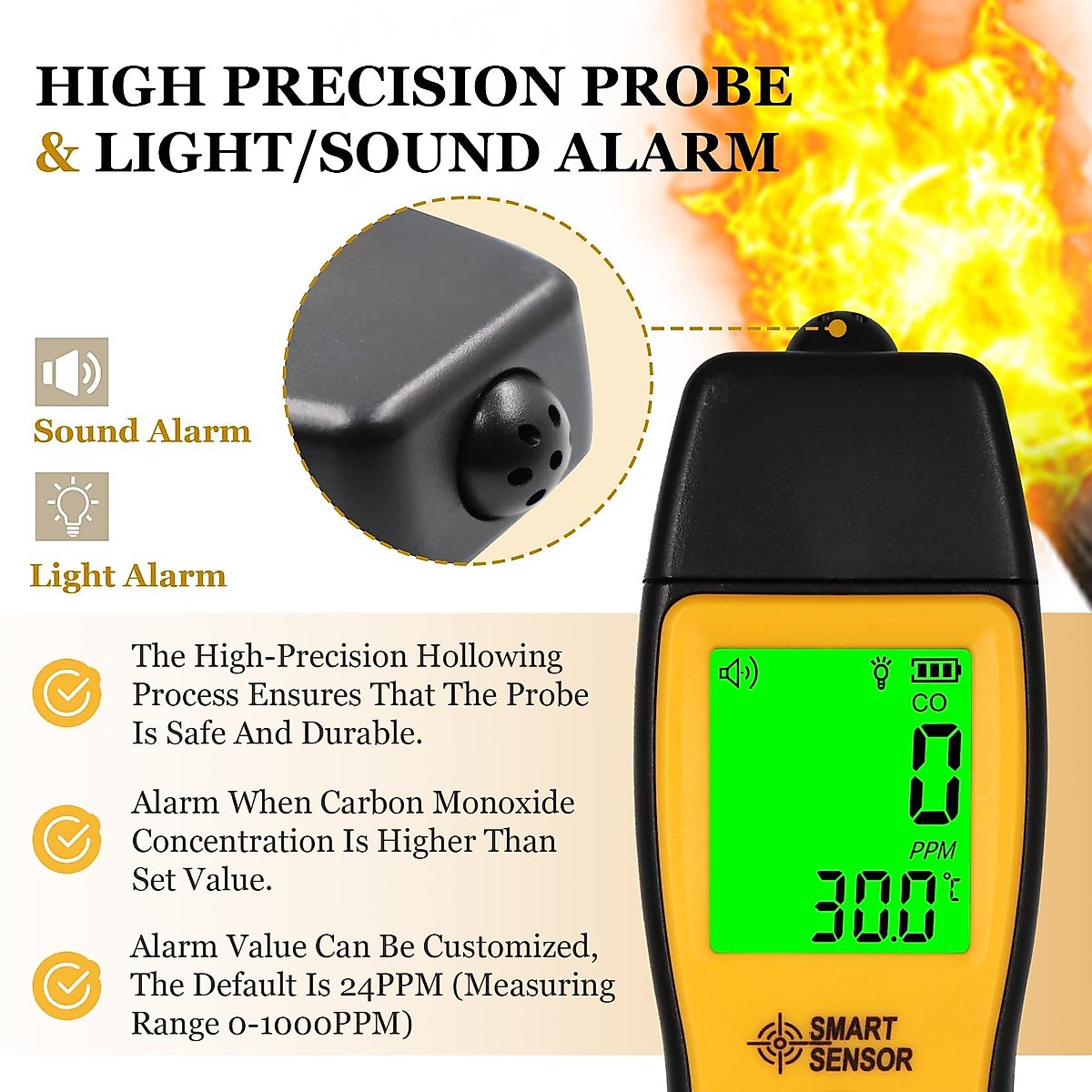 Lunarlipes Carbon Monoxide Detectors, Portable CO Detector with Temperature Sensor ＆ LCD Backlight Screen, Handheld Carbon Monoxide Meter Tester 0-1000PPM Range, Indoor/Oudoor (Includes Battery x3)