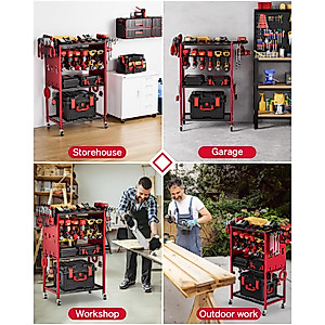 FHXZH Power Tool Organizer with Wheels - Garage Power Tools Storage Cart, Large Rolling Drill Holder Cordless Battery Storage, Heavy Duty Floor Standing Utility Rack Gift for Men, Husband, Father