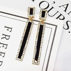 GBAHFY Black Color Drip Glaze Earrings for Women Geometric Rectangle Inlay Rhinestone Long Earrings Wedding Party Jewelry (Geometry Drip Glaze Earrings-Black)