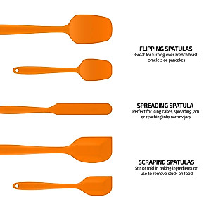 OVENTE Set of 5 Silicone Spatula , Food Grade Rubber Spatulas Heat Resistant w/ Stainless Steel Core & Seamless Design, Non Stick Rubber Spatula for Mixing, Baking & Cooking Orange SP12305O