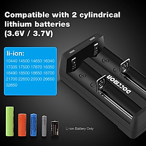 Dottmon 18650 Battery Charger 2 Slot 18650 16340 16650 17650 17670 18350 18490 18500 20700 21700 26650 3.6V/3.7V Li-ion Rechargeable Battery USB Charger