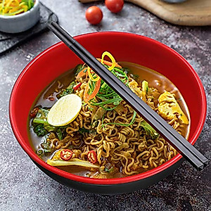 6 Sets 37 oz Large Ramen Bowl Set with Spoons Chopsticks, Asian, Chinese, Japanese or Pho Melamine Soup Bowl, Complete Dinnerware for Pho, Udon, Soup and Asian Cuisines