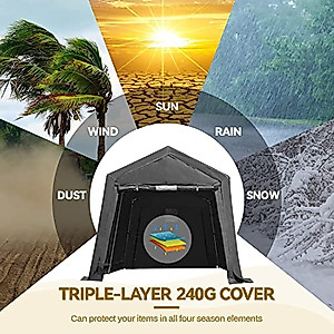 ADVANCE OUTDOOR 8X14 ft Steel Metal Peak Roof Anti-Snow Portable Garage Shelter Storage Shed Carport for Motorcycle Bike or Garden Tools with 2 Roll up Doors & Vents, Gray